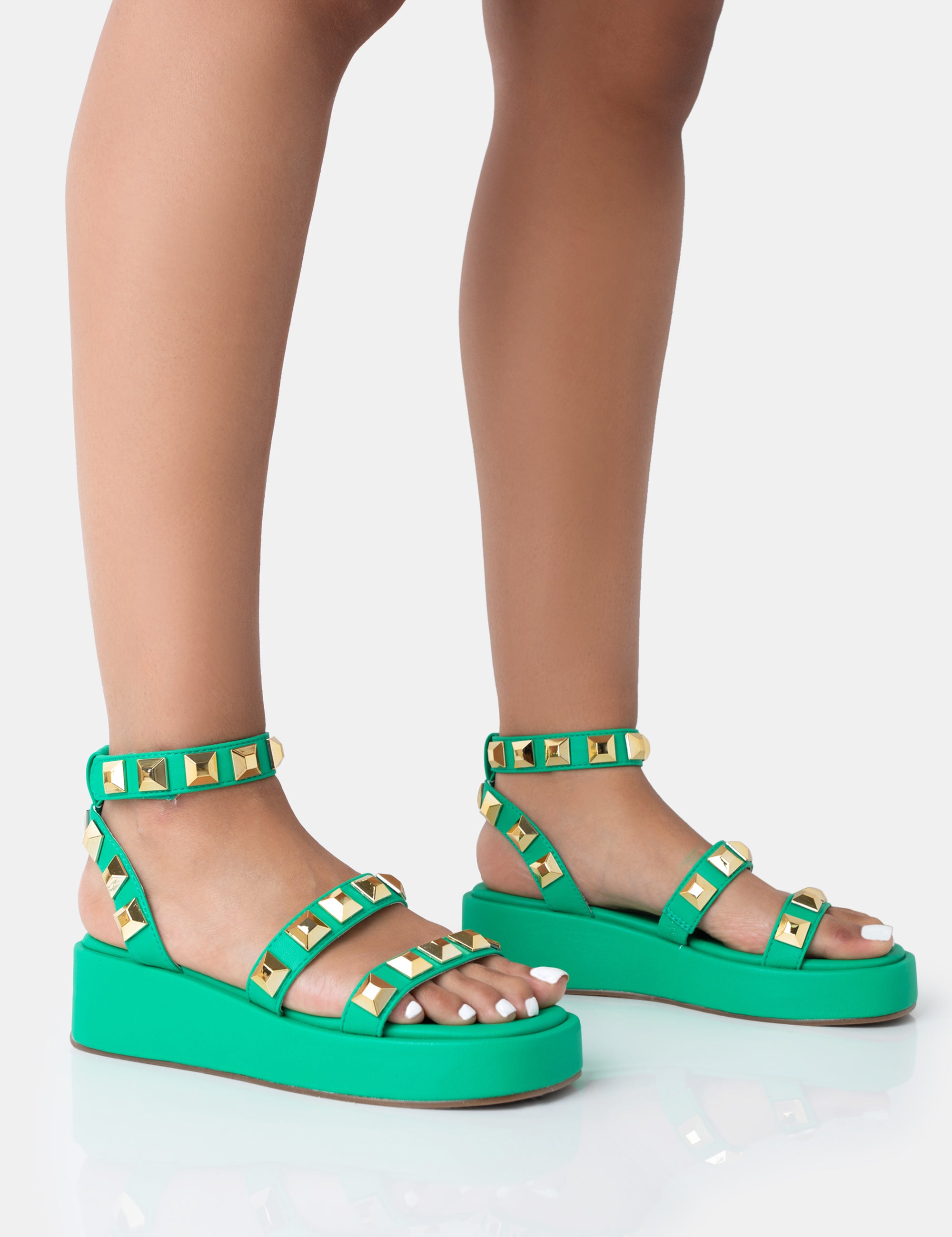 Wade Green Studded Strappy Platform Sandals | Public Desire