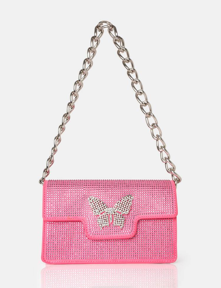 The Butterfly Pink Diamante Shoulder Bag | Public Desire