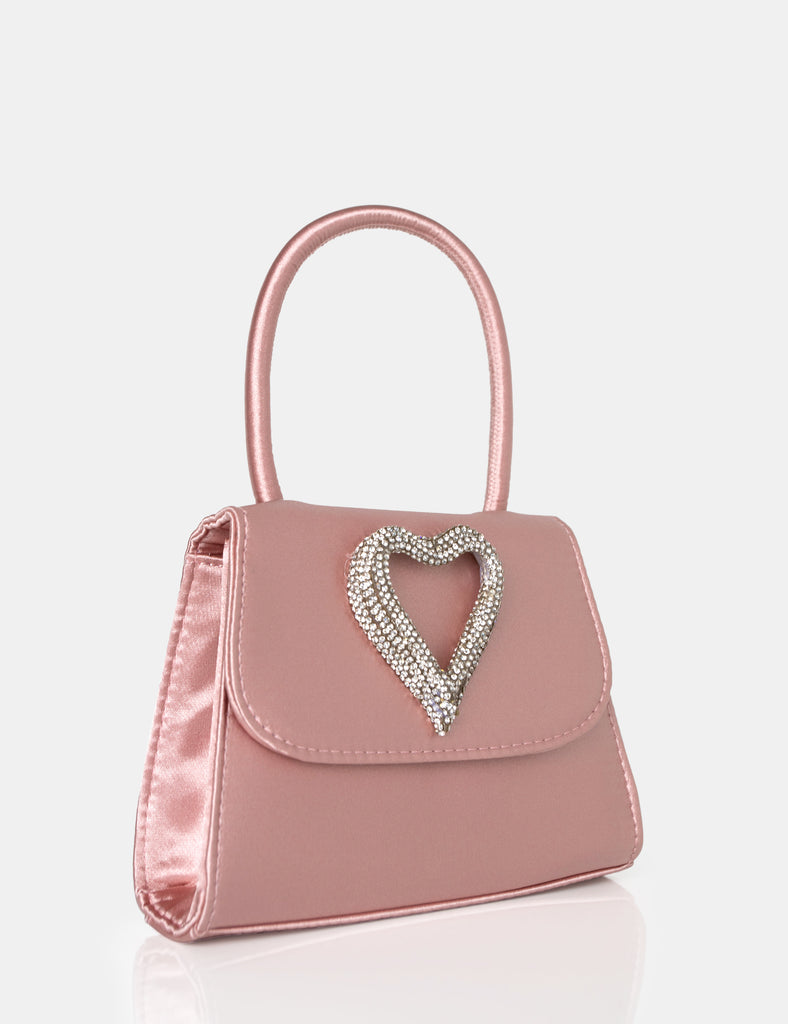 The Heart Baby Pink Satin Mini Bag | Public Desire