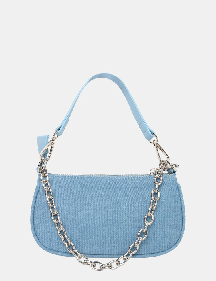 The Leia Light Blue Denim Shoulder Chained Bag | Public Desire