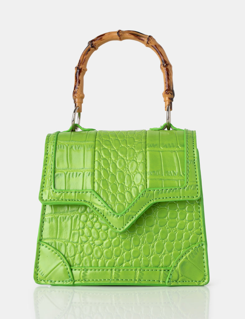 Jessica Apple Green Bamboo Top Handle Croc Mini Bag | Public Desire