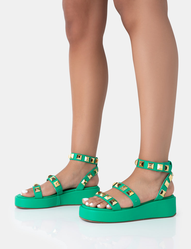 Wade Green Studded Strappy Platform Sandals | Public Desire