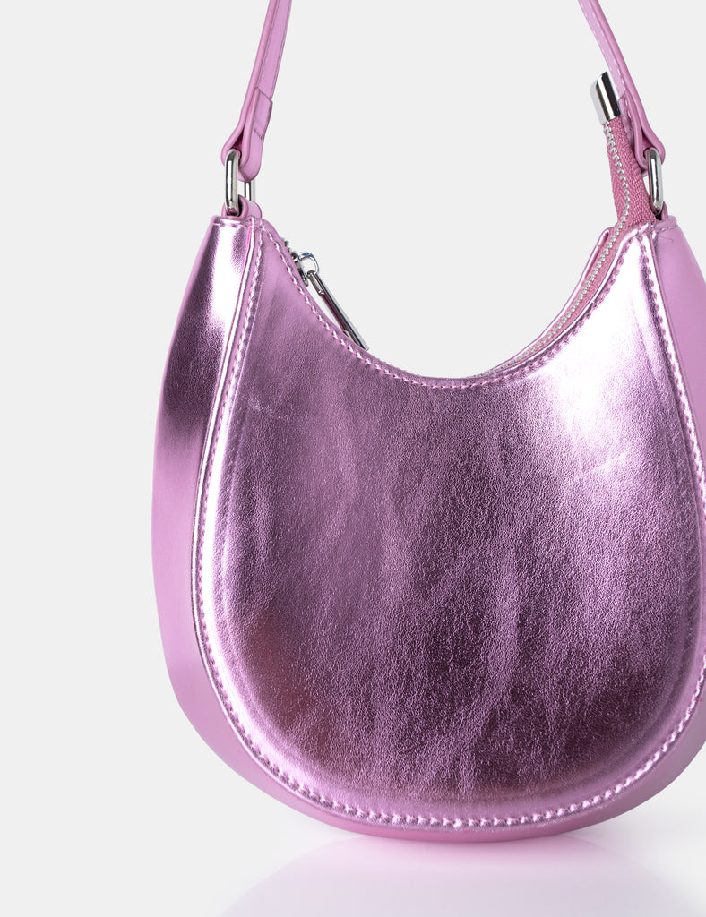 Zeta Metallic Pink Hobo Shoulder Bag | Public Desire