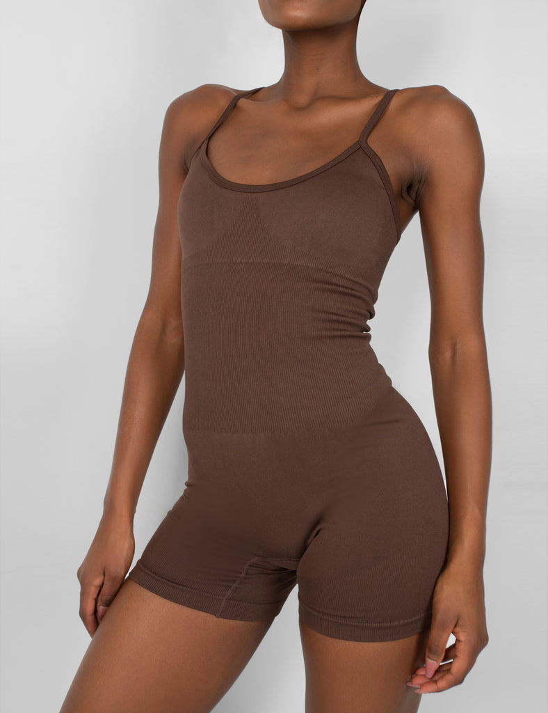 Seamless Unitard Playsuit Brown | Public Desire