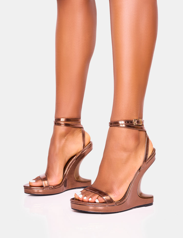 A-list Bronze Barely There Wrap Around Platform Cut Out Wedge Heels ...