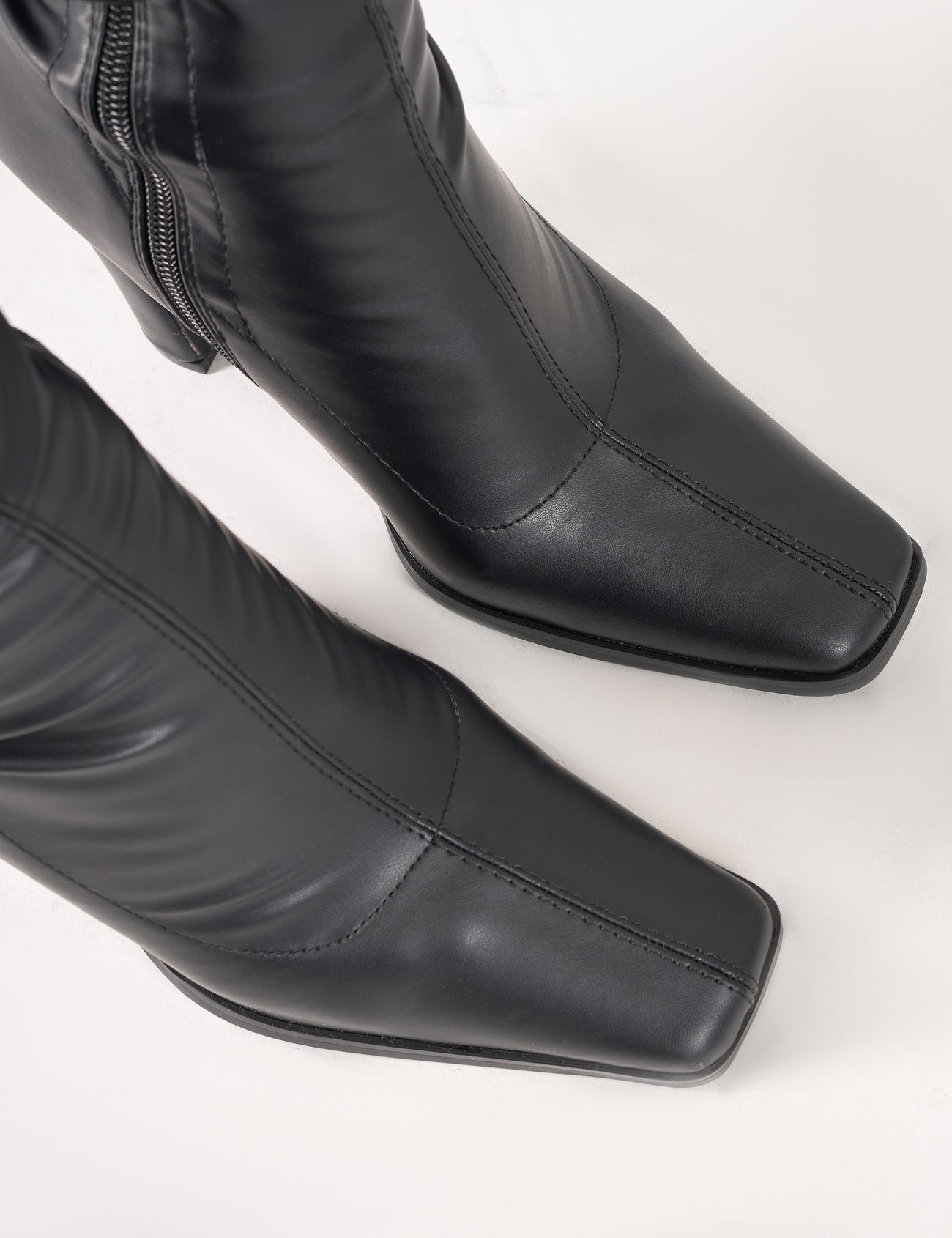 Aquaria Black Pu Over the Knee Flared Heel Boots | Public Desire