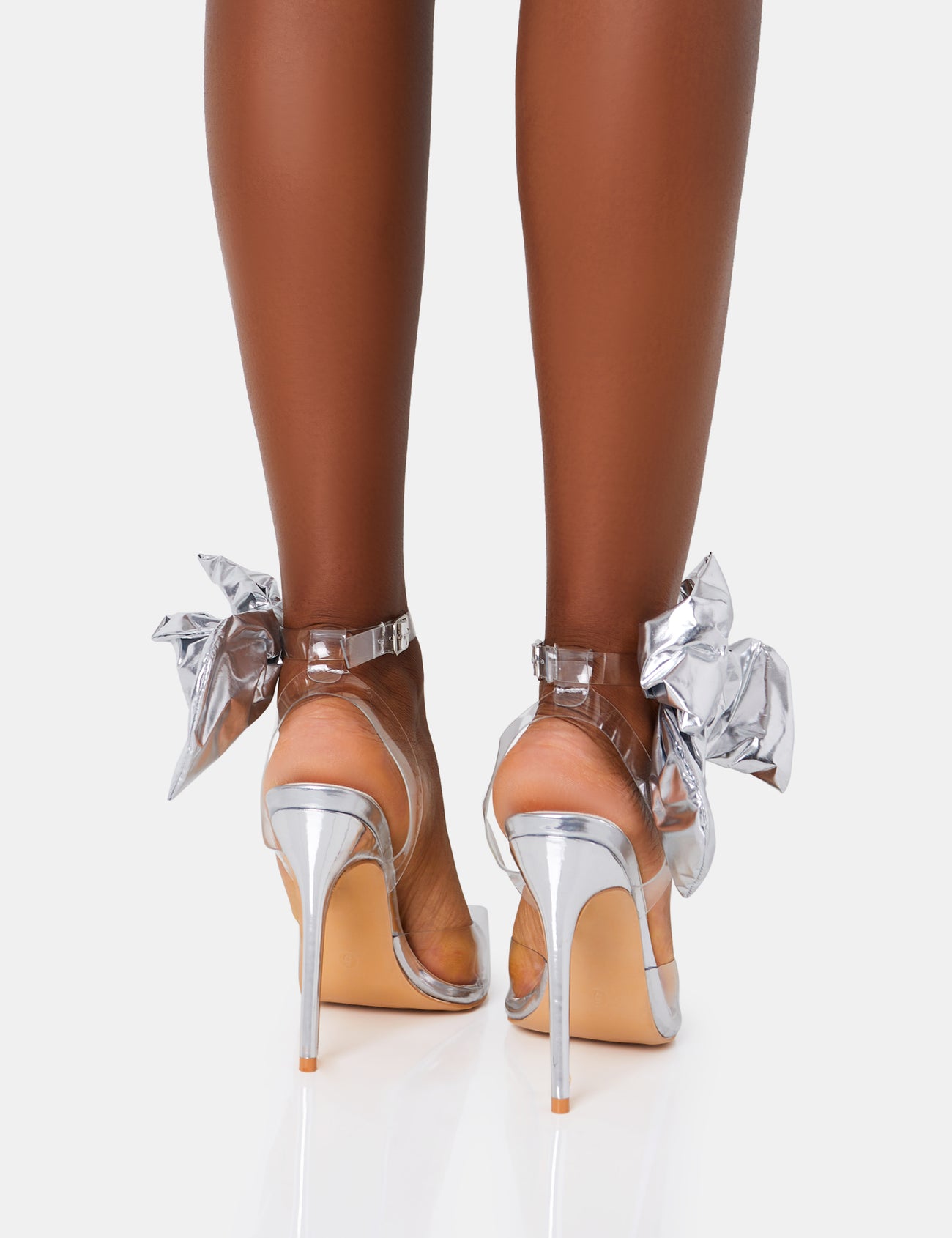 Aphrodite Silver Bow Perspex Court Stilleto Heel | Public Desire