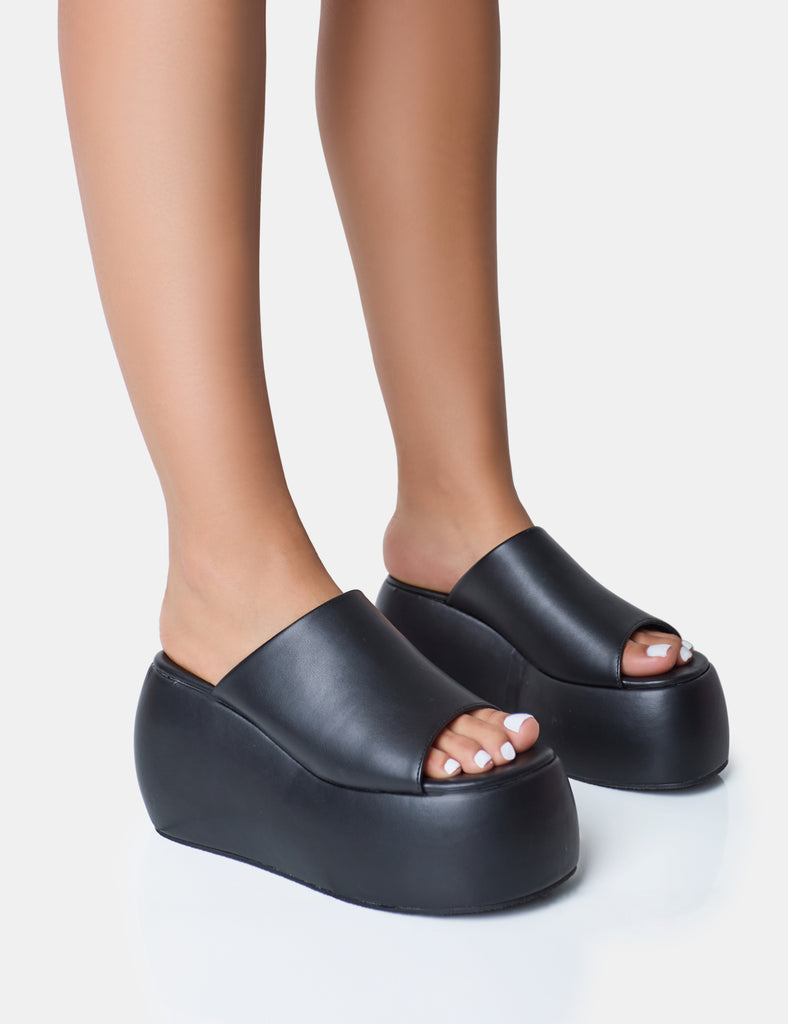 Blue Moon Black Chunky Platform Wedge Sandals | Public Desire