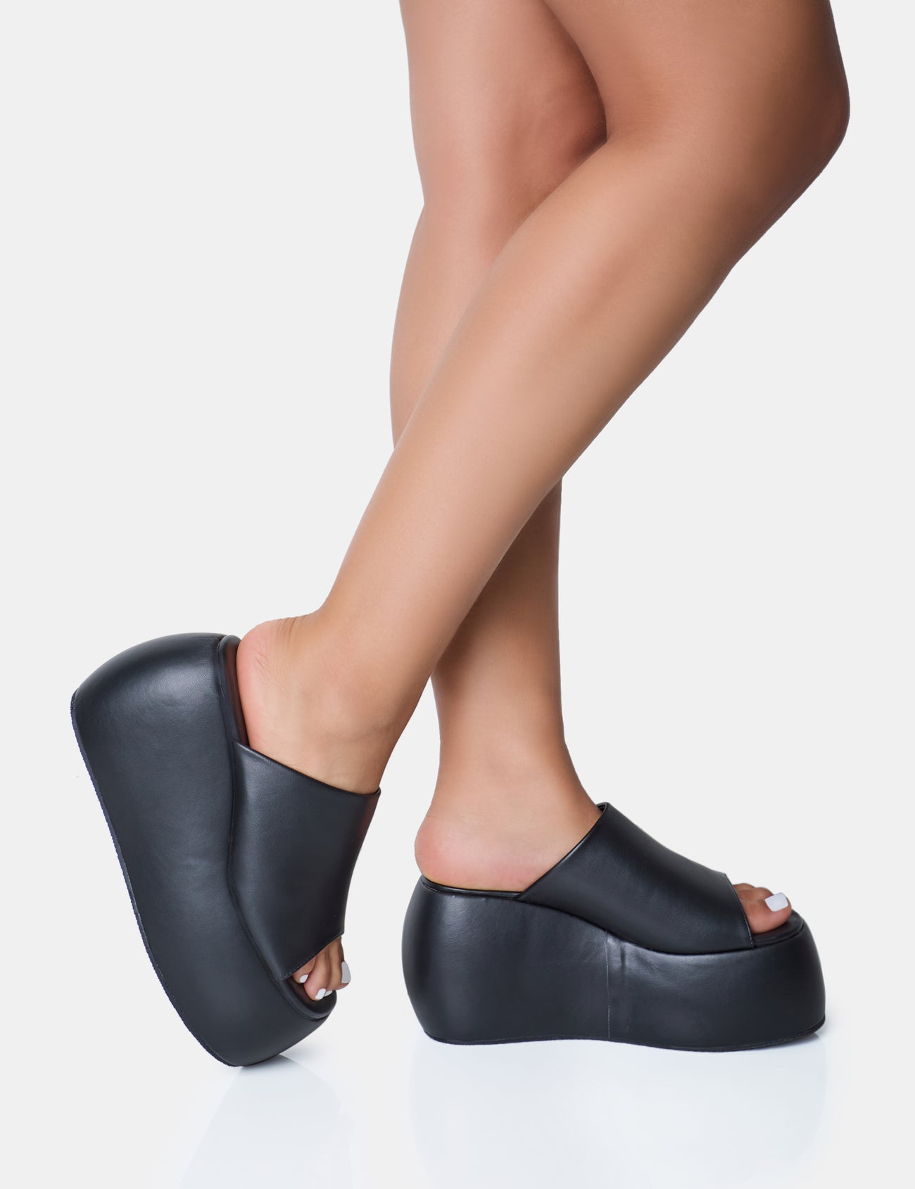 Blue Moon Black Chunky Platform Wedge Sandals | Public Desire