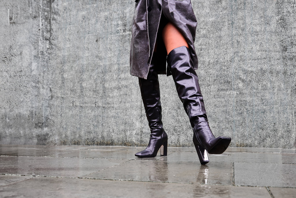 Lasta Black Pu Rounded Square Toe Block Heeled Over The Knee Boots ...