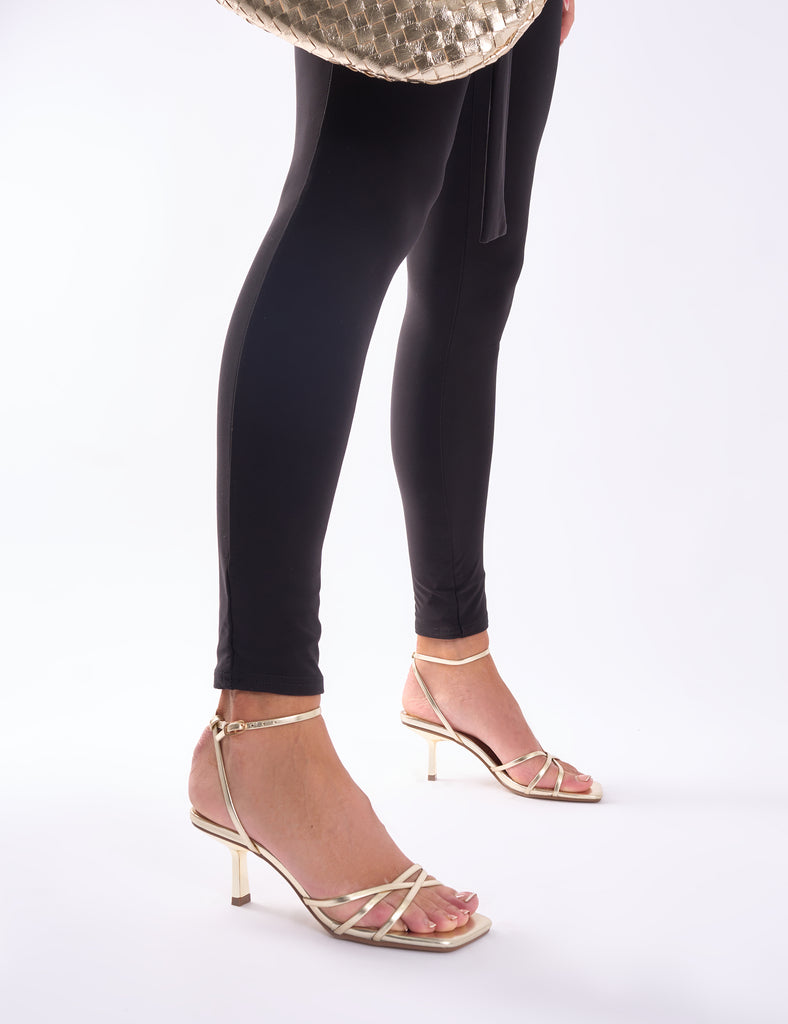 Idina Gold Crossover Strap Slingback Mid Heels | Public Desire