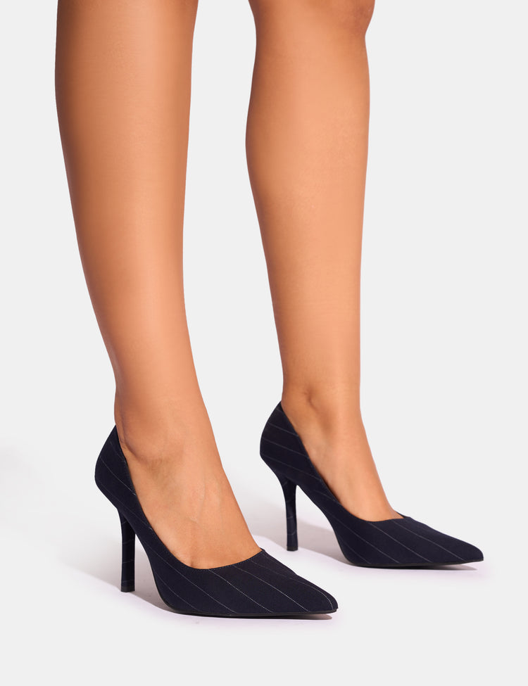 Evita Pinstripe Pointed Toe Court Shoes | Public Desire
