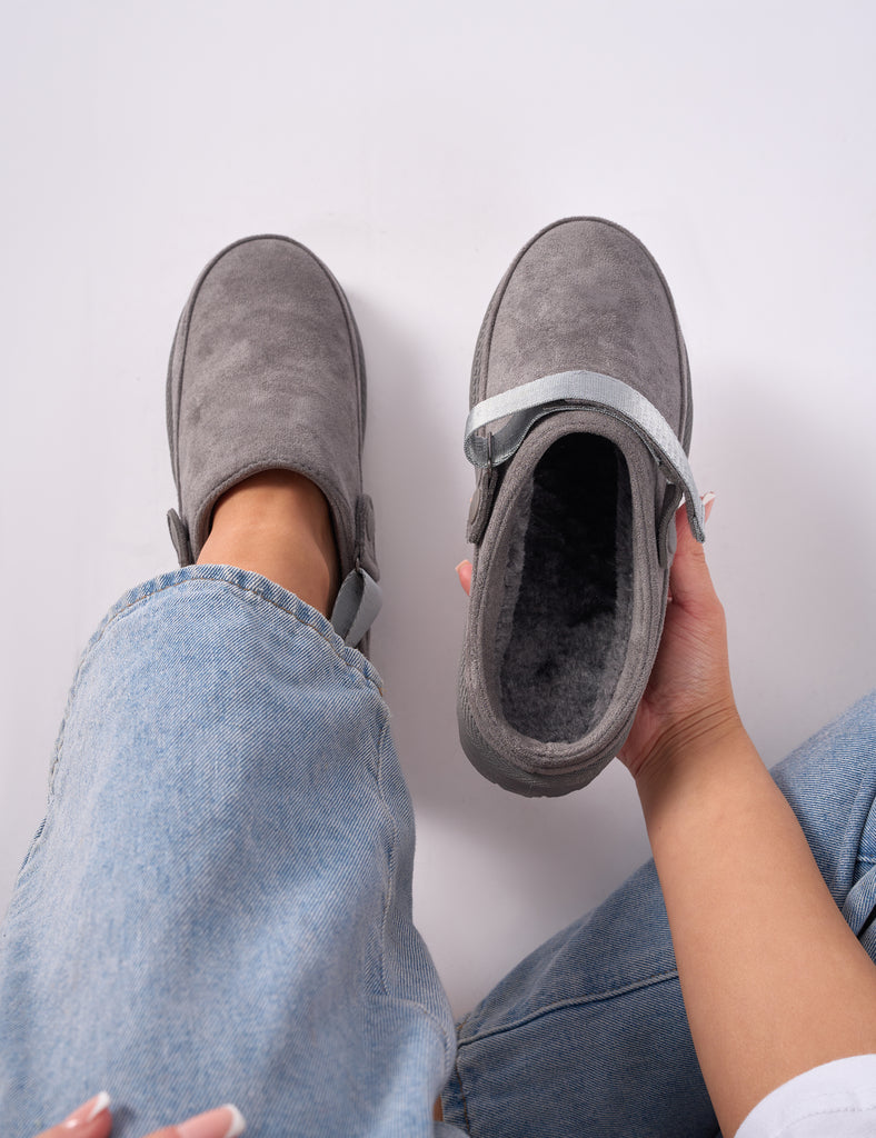 Goldie Grey Faux Fur Lined Mules|Public Desire