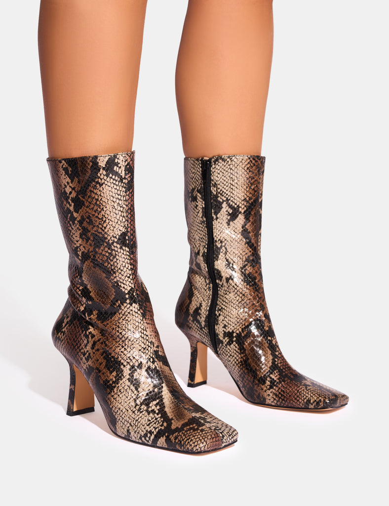 Fiction Snake Square Toe Ankle Boots | Public Desire