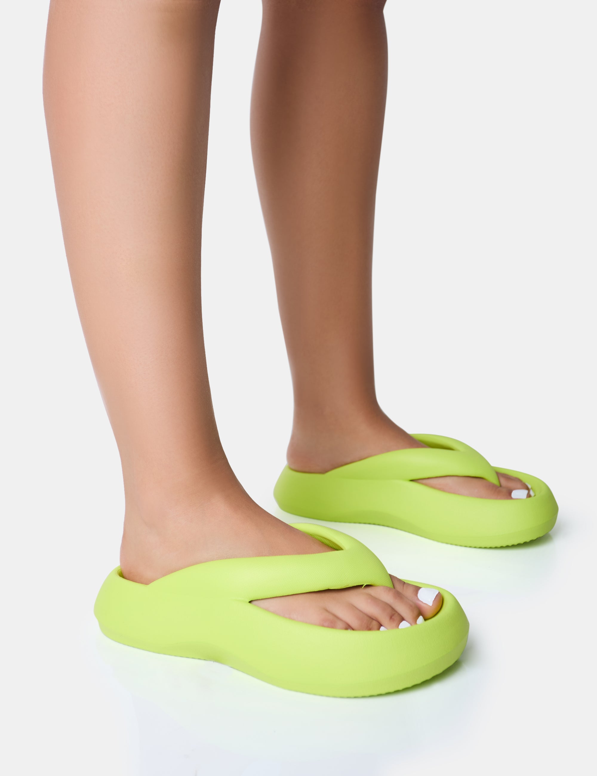 Guilty Lime Chunky Toe Post Slider Sandals | Public Desire