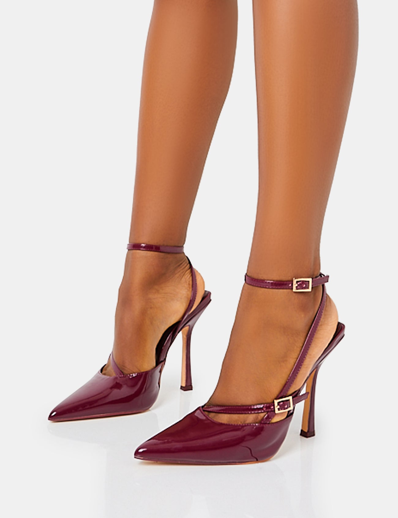 Burgandy Buckle Strappy Stiletto High Heels | Public Desire