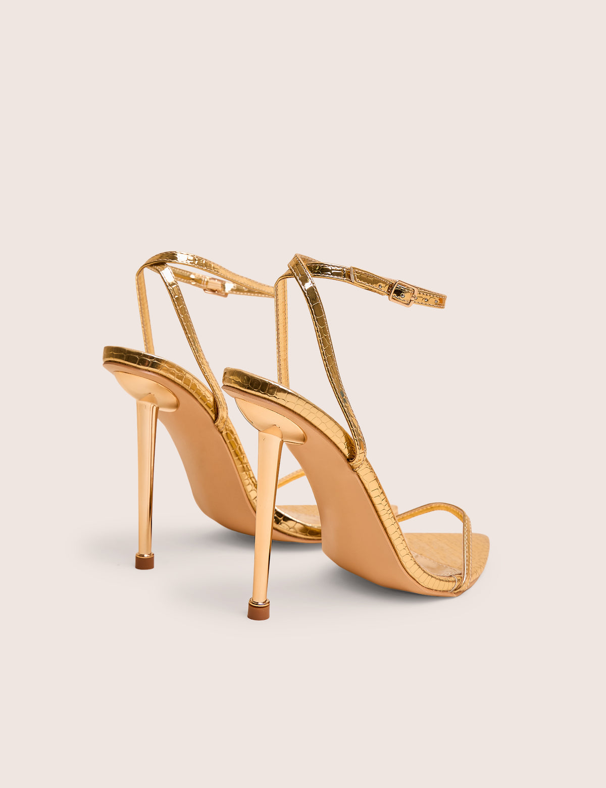 Legacy Gold Croc Barely There Pointed Toe Gold Stiletto Heels | Public ...