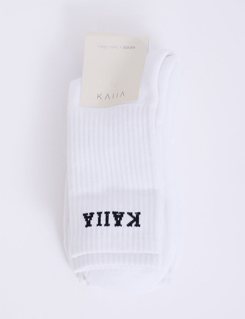 Pack of Three Kaiia Logo Longline Socks White & Black| Public Desire