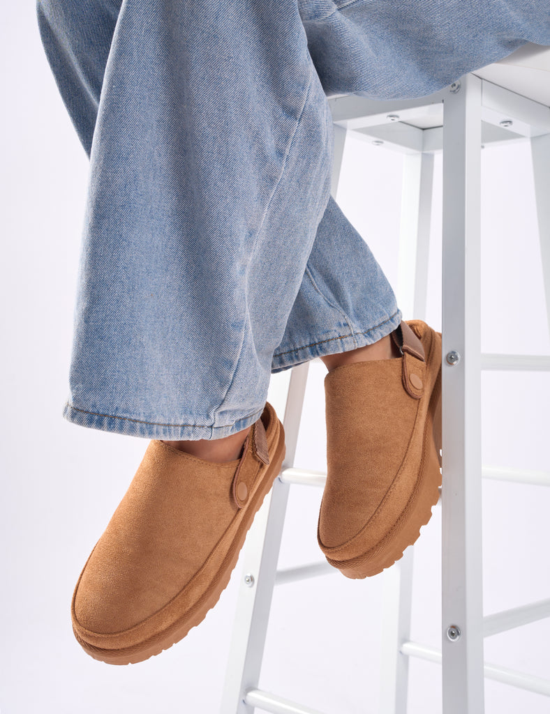 Goldie Chesnut Faux Fur Lined Mules|Public Desire