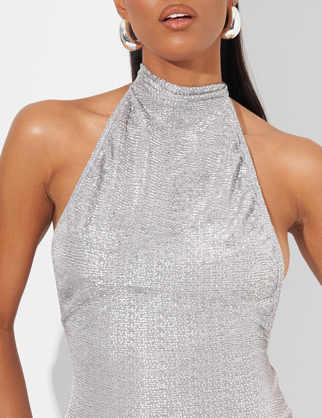High Neck Mini Dress in Silver | Public Desire
