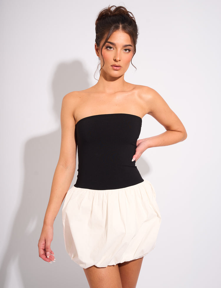 Bandeau Balloon Mini Dress Black & White | Public Desire