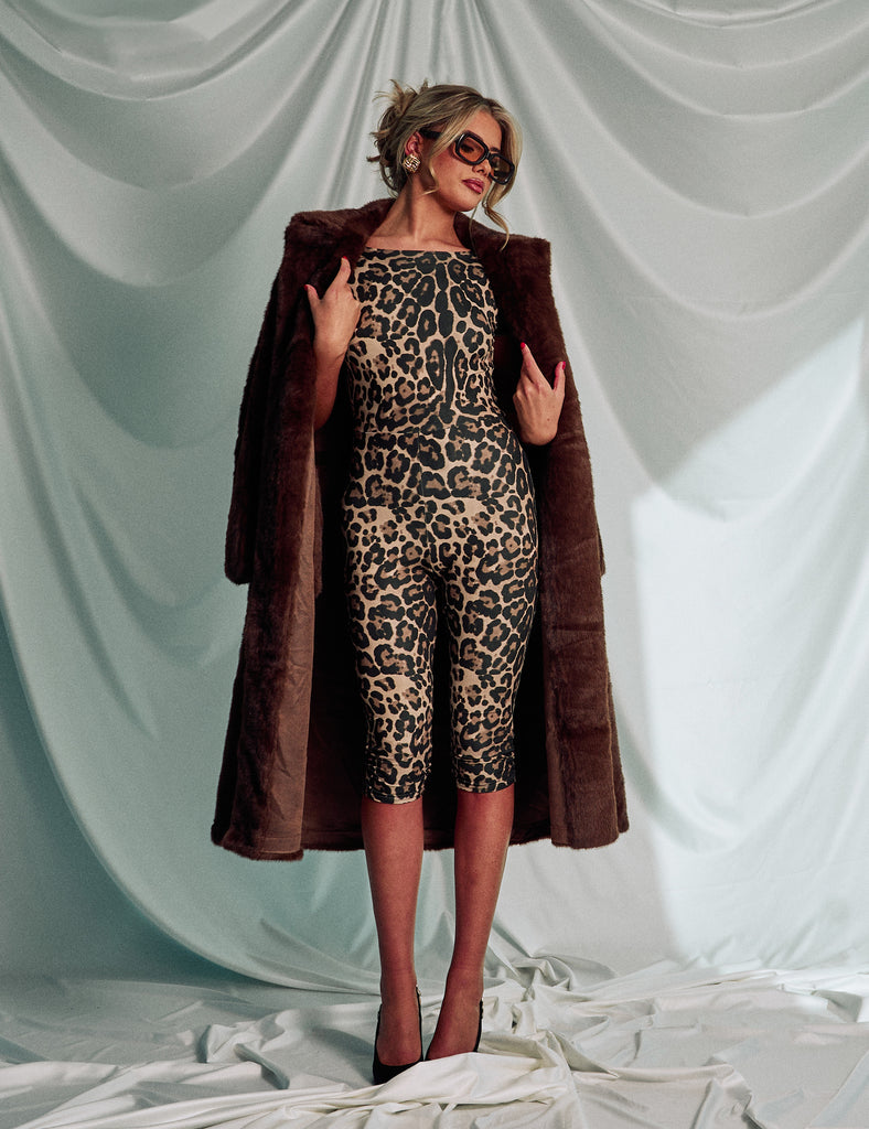 Backless Capri Pant Jumpsuit Leopard | Public Desire