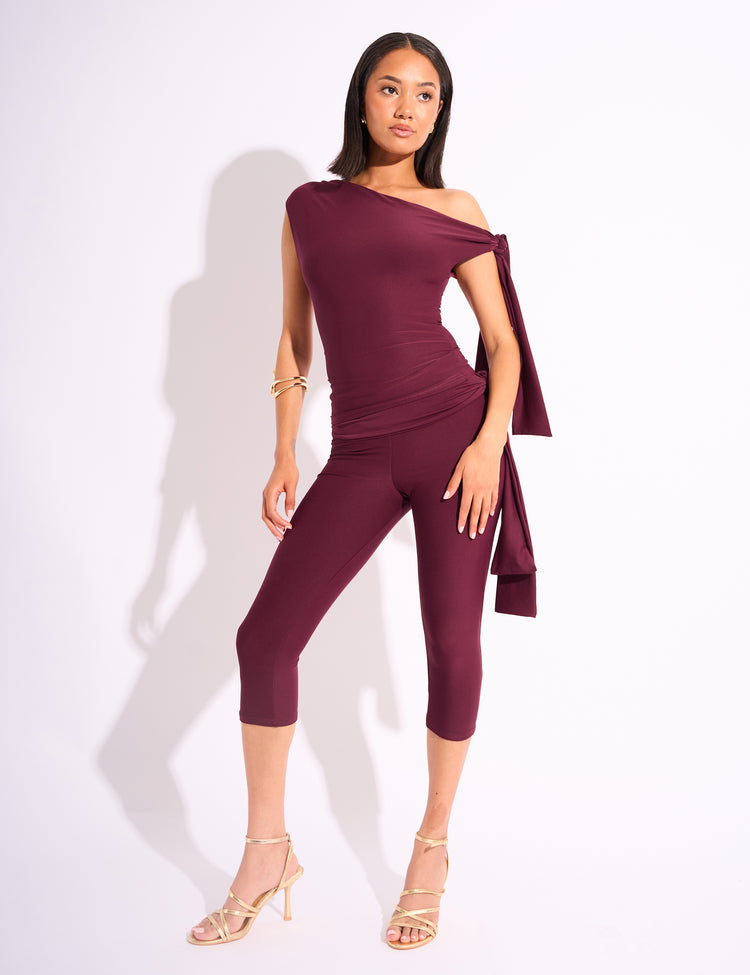 Tie Side Luxe Slinky Capri Pants Burgundy | Public Desire