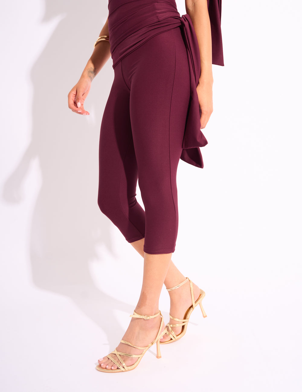 Tie Side Luxe Slinky Capri Pants Burgundy | Public Desire