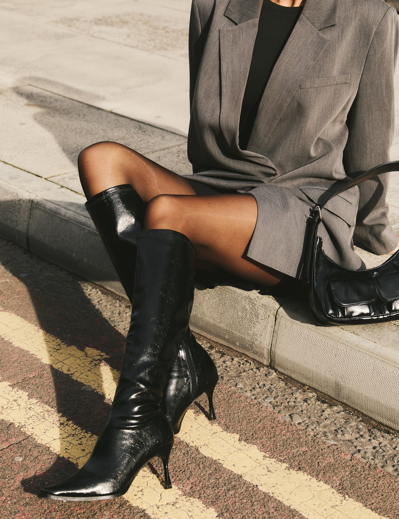 Scorpion Cracked Black Mid Heel Sock Knee High Boots | Public Desire
