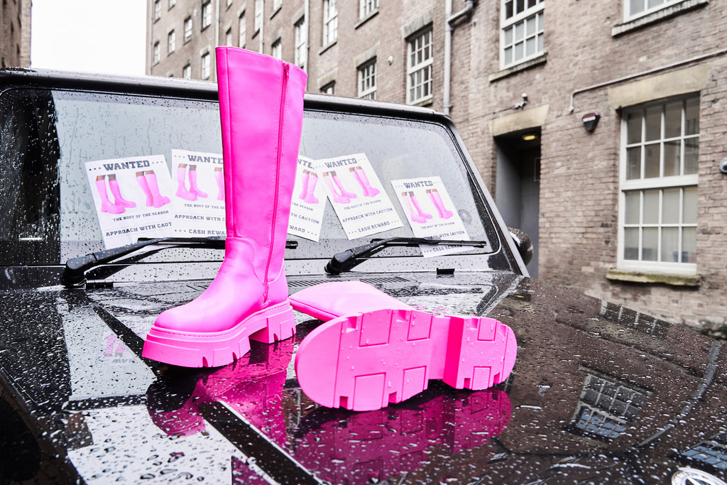 Scorpio Hot Pink Rubberised Pu Rounded Toe Chunky Sole Knee High Boots ...