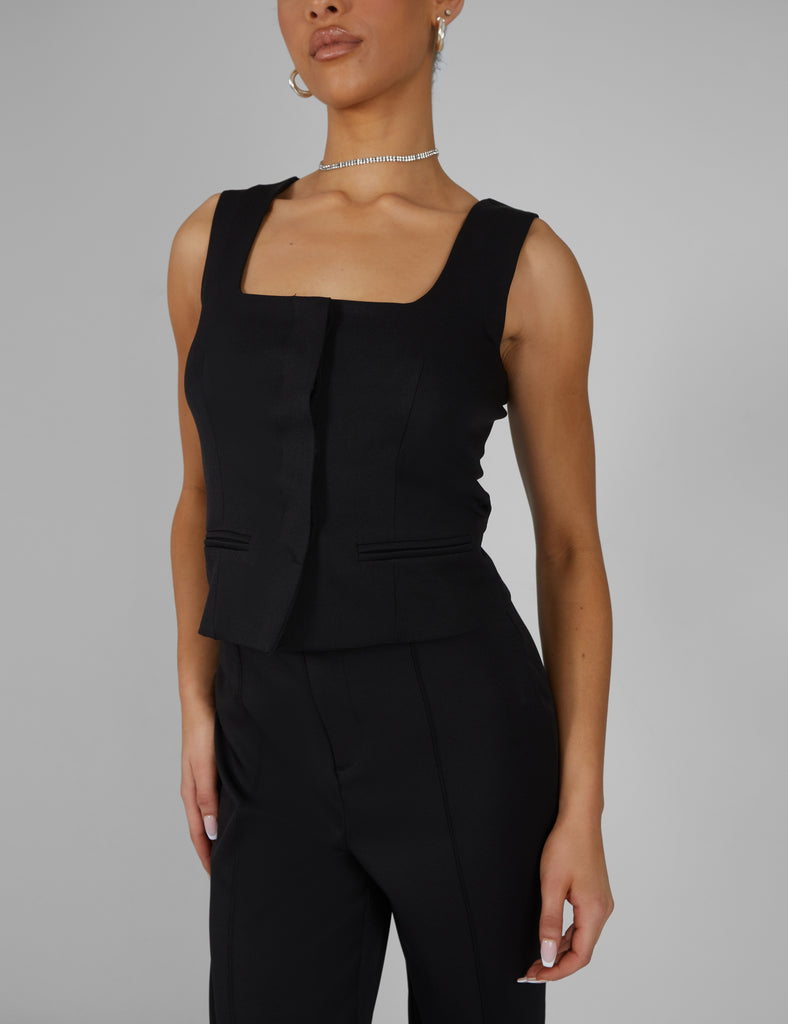 Tailored Square Neck Top Black | Public Desire