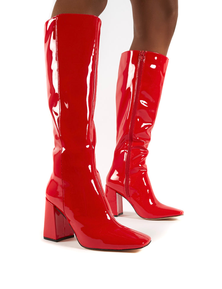 Apology Red Knee High Block Heel Boots | Public Desire