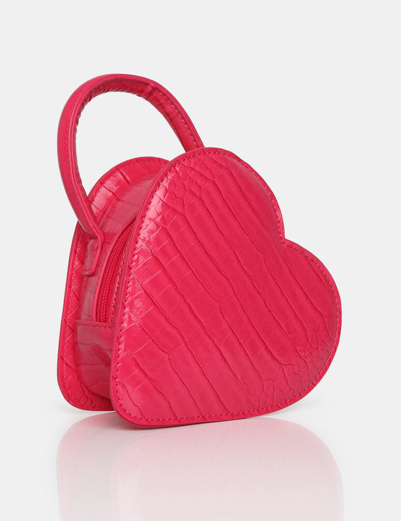 The Roux Bright Pink Croc Heart Grab Bag | Public Desire