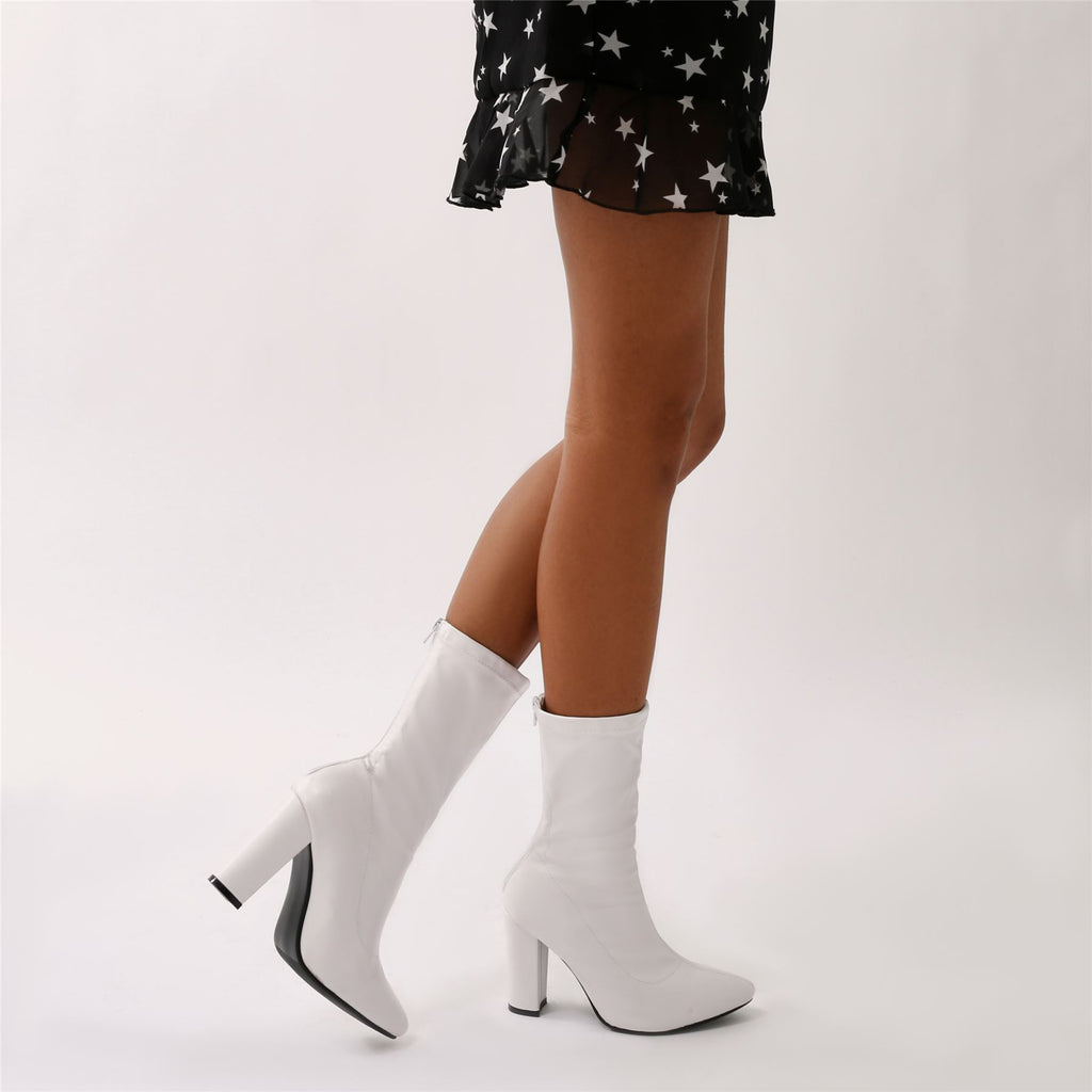 Macaron Sock Fit Ankle Boots in White | Public Desire