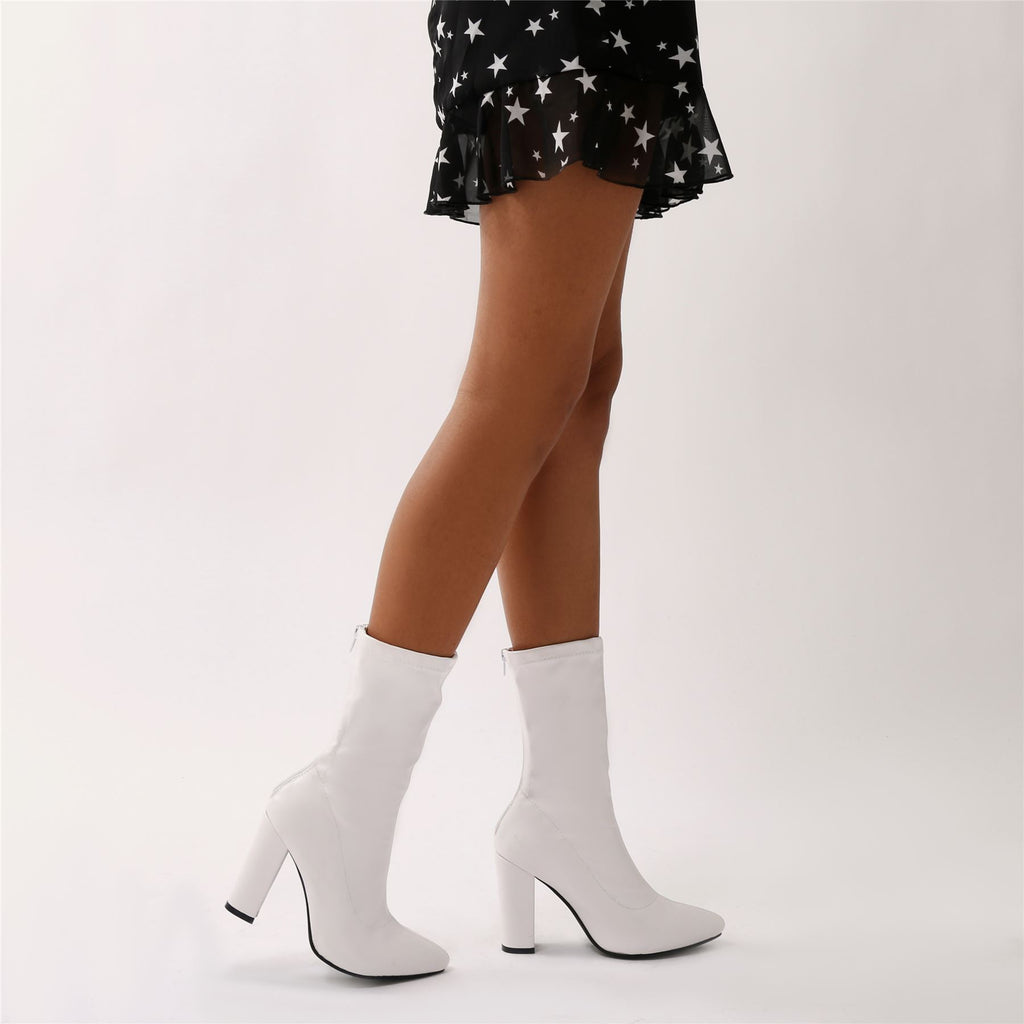 Macaron Sock Fit Ankle Boots in White | Public Desire