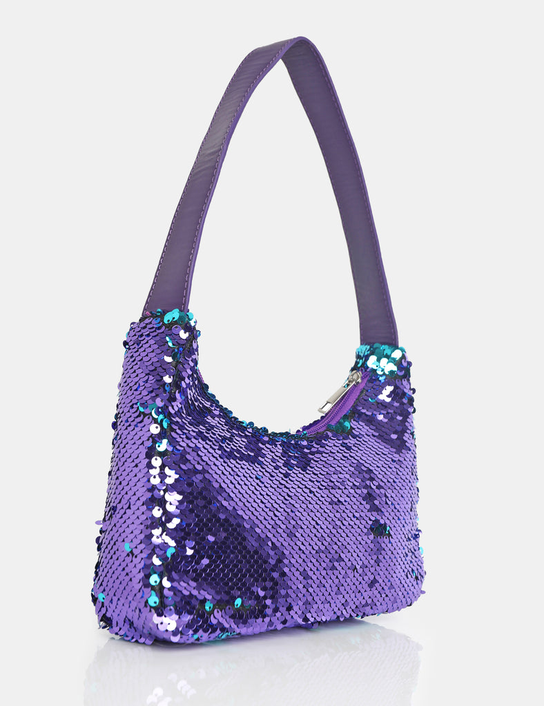 The Zane Purple Sequin Shoulder Bag | Public Desire