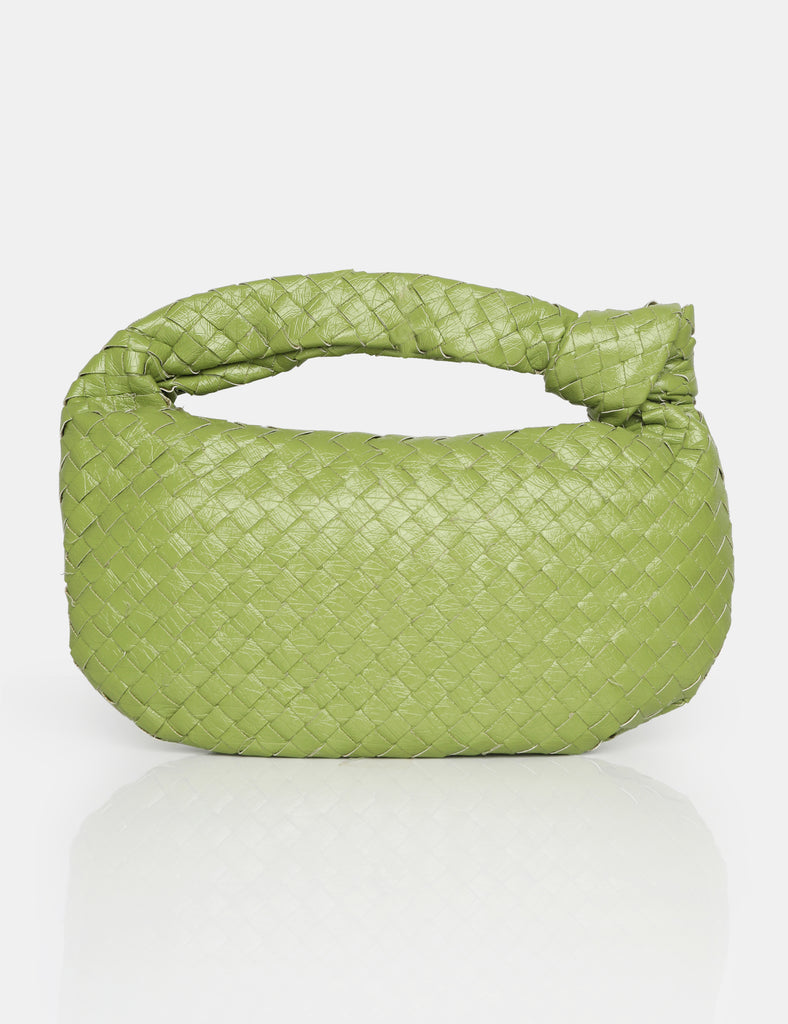 The Blame Metallic Green Woven PU Knot Detail Mini Grab Bag | Public Desire