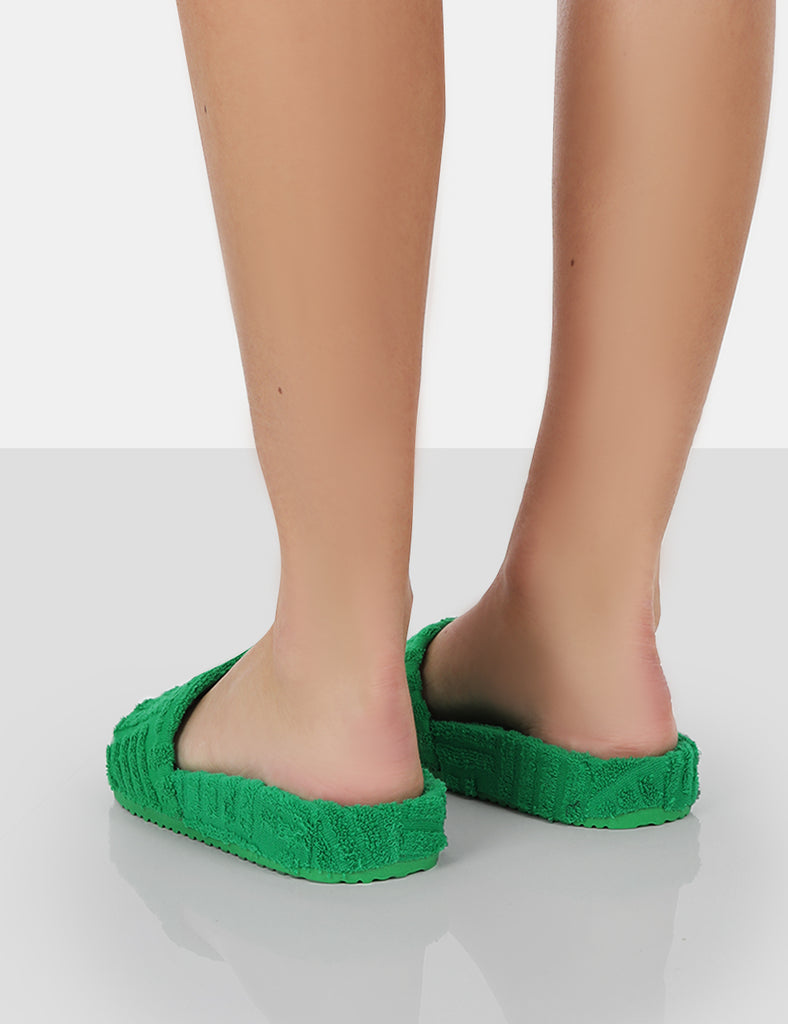 Juice Green Terry Towling Sliders | Public Desire