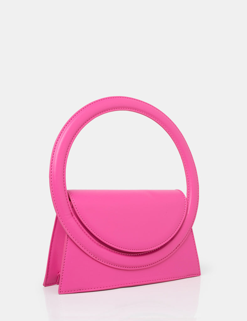 The Top Handle Bright Pink Pu Circlur Handle Grab Bag | Public Desire