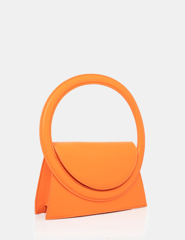 The Top Handle Orange Pu Circlur Handle Grab Bag | Public Desire
