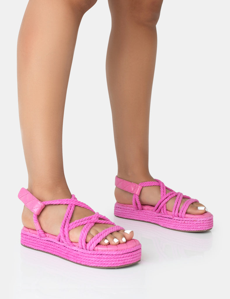 Duffy Pink Rope Flat Dad Sandals | Public Desire