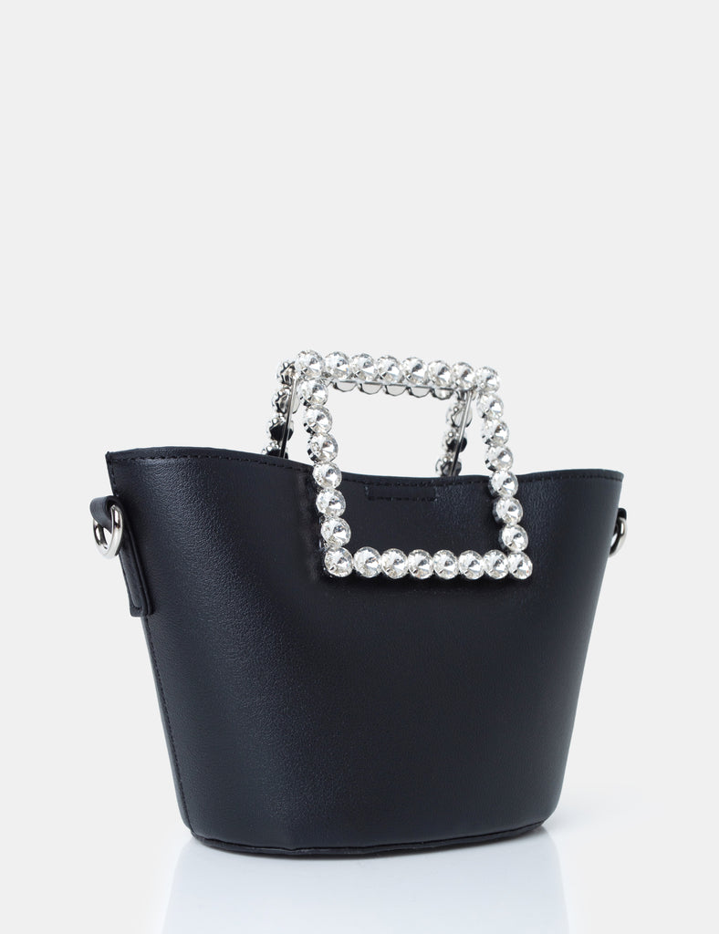 The Glam Black Pu Mini Bucket Grab Bag | Public Desire