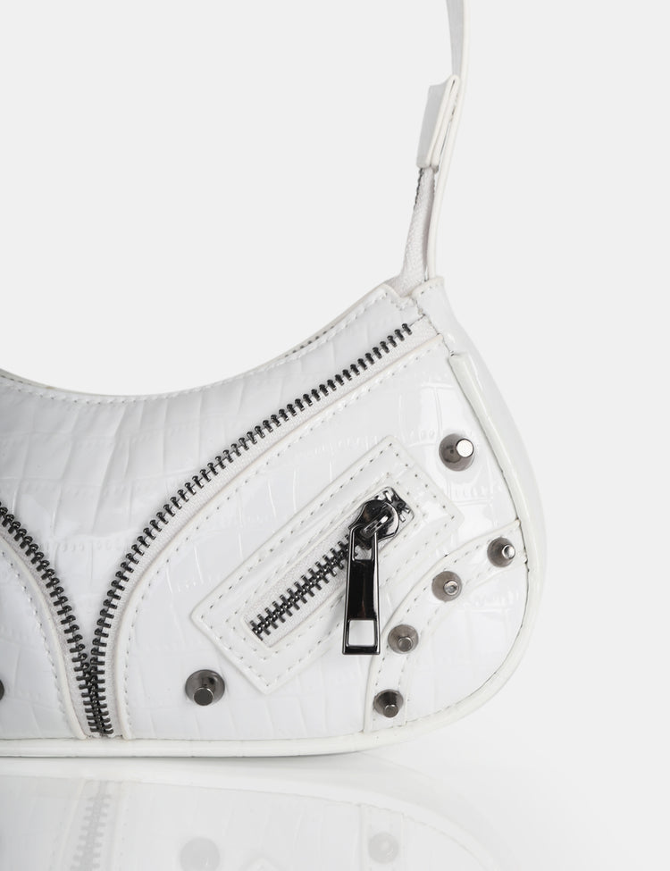 The Zip White Croc Shoulder Bag | Public Desire