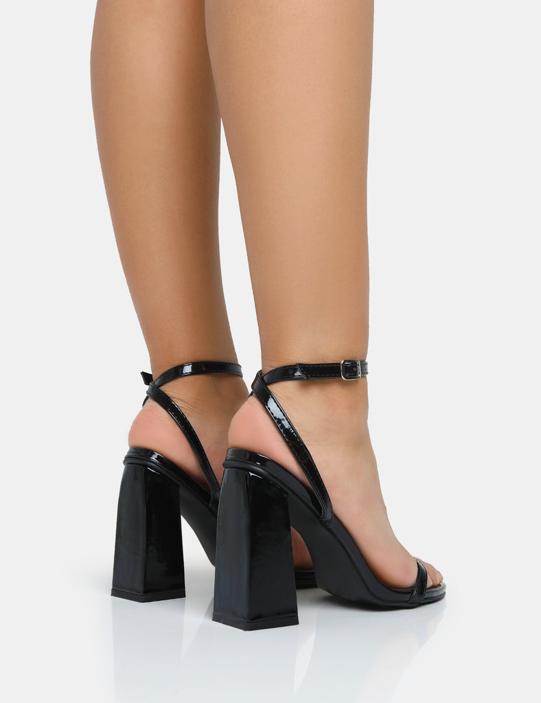 Vella Black Patent Barely There Round Toe Block Heels | Public Desire