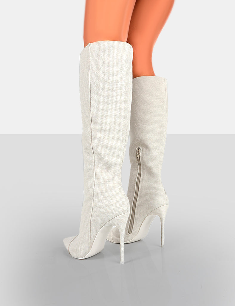 Horizon Linen Ecru Knee High Boots | Public Desire