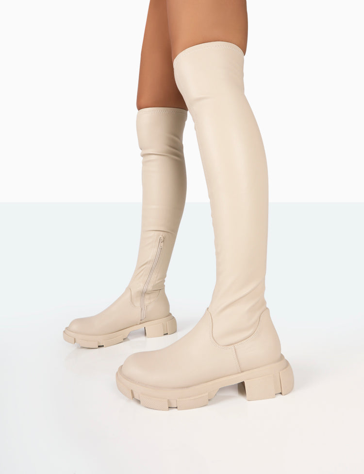 Junya Bone Pu Chunk Sole Over The Knee Boots | Public Desire