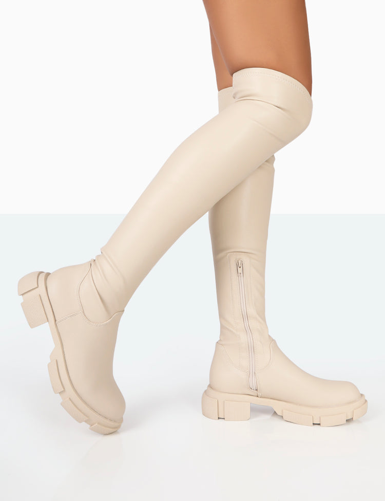 Junya Bone Pu Chunk Sole Over The Knee Boots | Public Desire