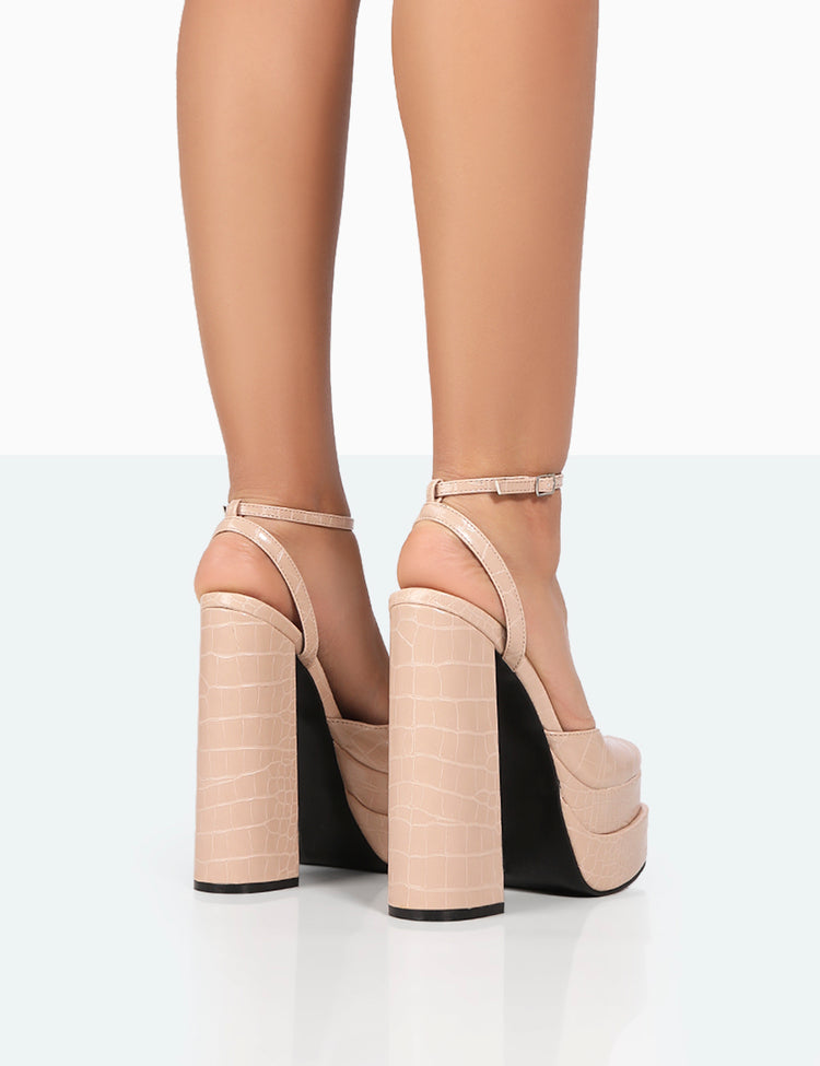 Moonchild Stone Croc Closed Toe Statement Platform Block Heels | Public ...
