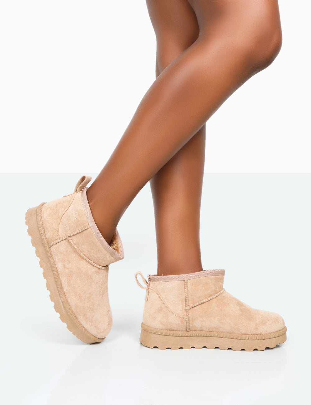 Flurry Beige Faux Suede Mini Ankle Boots | Public Desire