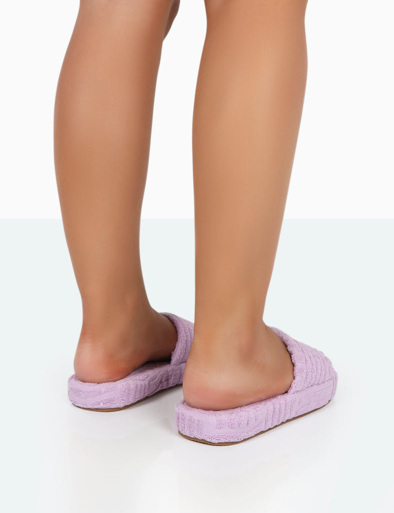 Juicy Lilac Terry Towelling Slider Slippers | Public Desire